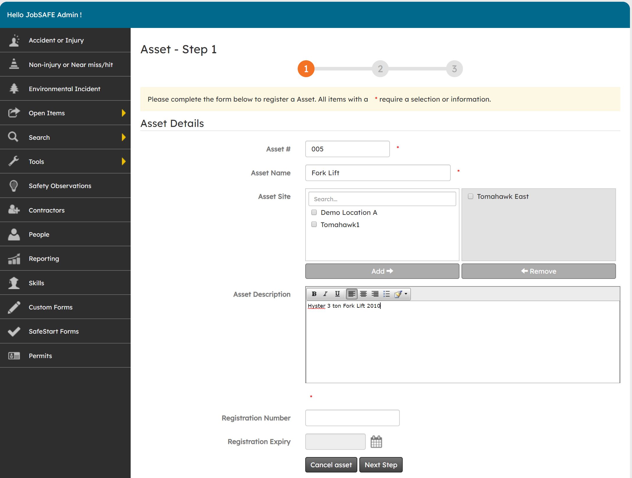 Asset Register – JobSAFE
